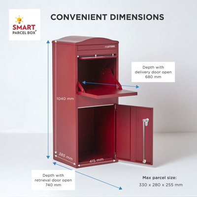 Smart Parcel Box Large Curved Top Front Access Dark Red