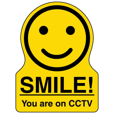 SMILE YOU ARE ON CCTV Warning Sign Smiley Face Self Adhesive 150x200mm