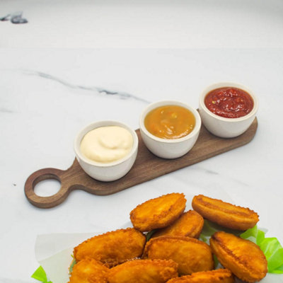 Snack Dish w/ Wood Tray 3pcs Serving Board Party Sauce Chips Dips ...