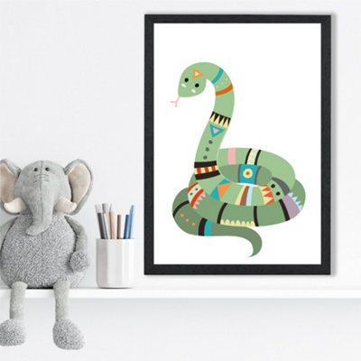 Snake Tribal Animal Framed Print SIZE: A3 with Black Frame