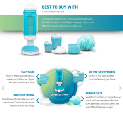 SNOAP Dispenser (White) with Counter Stand and 2 Soaps