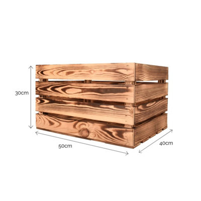 Snowdon Timber Flamed Wooden Storage Crate (L) 50cm (W) 40cm (H) 30cm ...