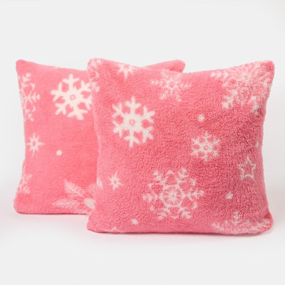 Snowflake Cushion Covers Teddy Fleece 2 x Plush Soft, Pink - 45 x 45cm ...