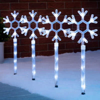 Snowflake Path Lights Set Outdoor Christmas Decorations Flashing LED 4 ...