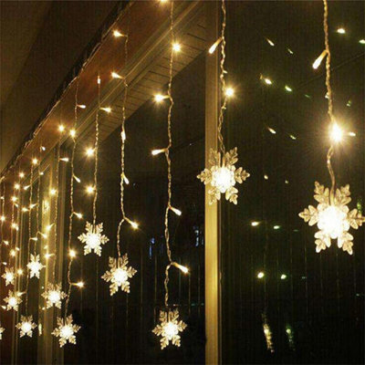 Snowflake Window Curtain Lights 13ft 96 LED Snowflake Christmas Icicle ...