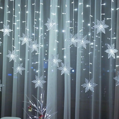 Snowflake Window Curtain Lights 13ft 96 LED Snowflake Christmas Icicle ...