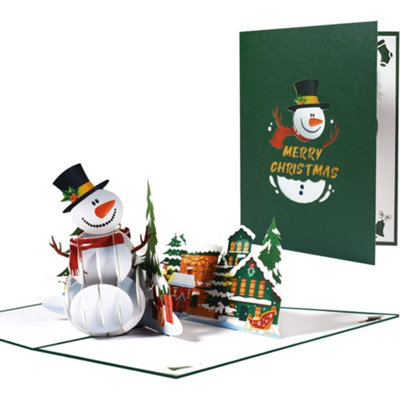 Snowman & Winter Village Pop Up Christmas Card