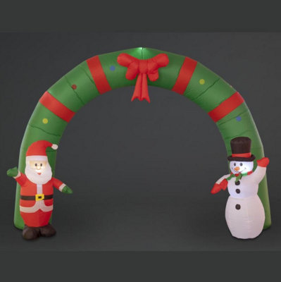 Snowtime 250cm Inflatable Santa & Snowman Green Arch w/6 LEDs