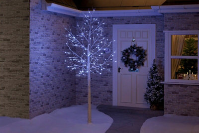 Snowtime 4ft / 120cm Light Up Birch Tree with Ice White LEDs in Twinkle ...