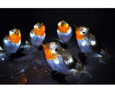 Snowtime 5 Acrylic Robin Lights With 30 Ice White LEDS with Clip-On ...