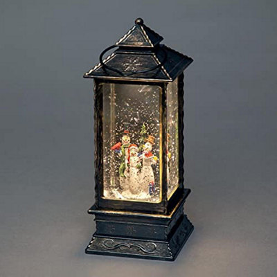 Snowtime Battery Operated 27cm LED Water Lantern With Snowmen Scene
