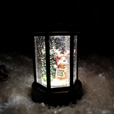 Snowtime Battery Water Lantern with Reindeer and Tree - 18cm