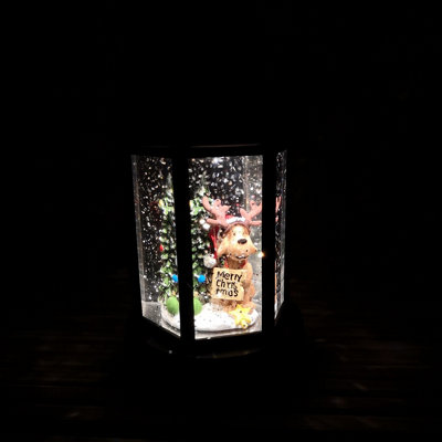 Snowtime Battery Water Lantern with Reindeer and Tree - 18cm