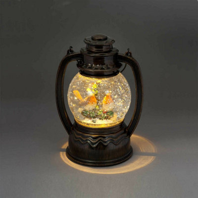 Snowtime Christmas Snow Storm Water Lantern with Robins - 20cm - Warm ...