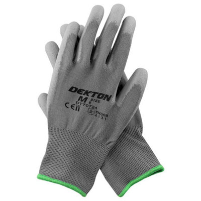 SNUG FIT GREY WORKING GLOVES PU COATED (MEDIUM, SIZE 8)