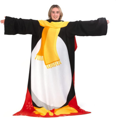 Snug-Rug Penguin Fleece Blanket with Sleeves Novelty Christmas Sleeved ...