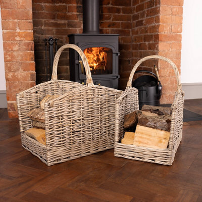 Snug Set Of Two Open Ended Wicker Log Baskets Storage Handmade