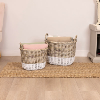 Snug Set Of Two Two Toned Wicker Log Baskets Storage Handmade
