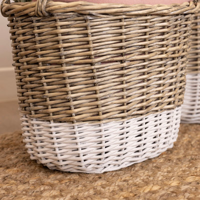 Snug Set Of Two Two Toned Wicker Log Baskets Storage Handmade
