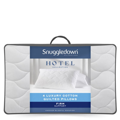 Snuggledown Luxury Cotton Quilted Pillow, Firm Support, 4 Pack
