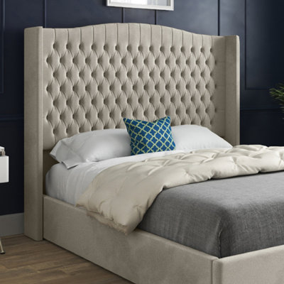 Snuggler Curved Top Winged Upholstered Soft Velvet Designer Bed Frame