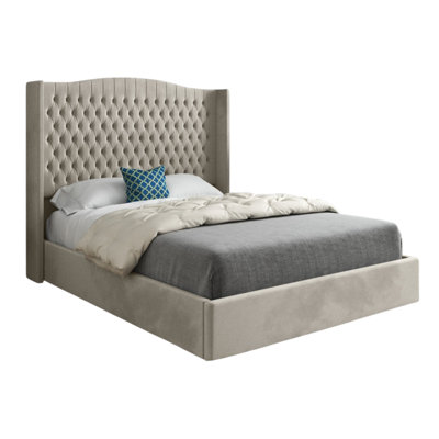 Snuggler Curved Top Winged Upholstered Soft Velvet Designer Bed Frame