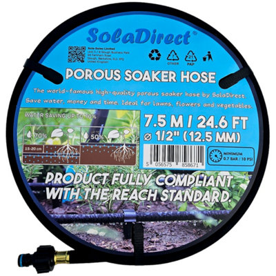 SOAKER HOSE, POROUS PIPE, 7.5 M / 24.6 FT LONG WITH CONNECTORS, REACH ...
