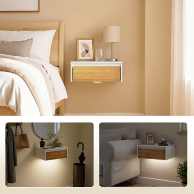 SoBuy FBT174-E-NW, Wall-Mounted Nightstand with Motion Light & Drawer ...