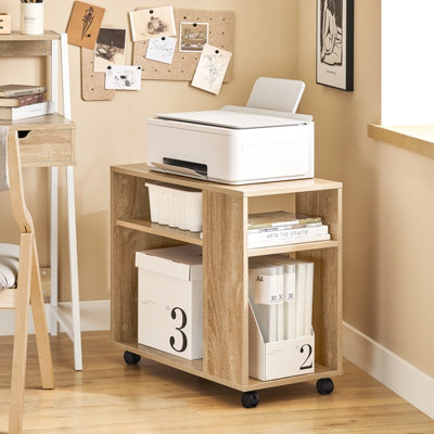 SoBuy FBT34-N, Side Table End Table with Storage Shelves, 2 Tiers Bookcase on Wheels, Wood ...