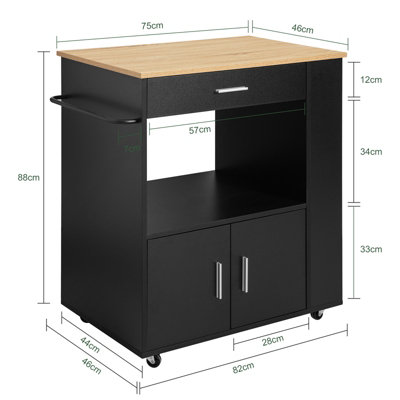 SoBuy FKW113-SCH, Kitchen Trolley Cart, Black Serving Storage Cabinet