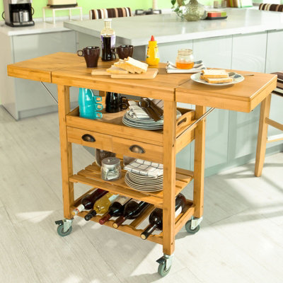 SoBuy FKW25-N, Extendable Bamboo Kitchen Trolley Cart with 2 Folding ...