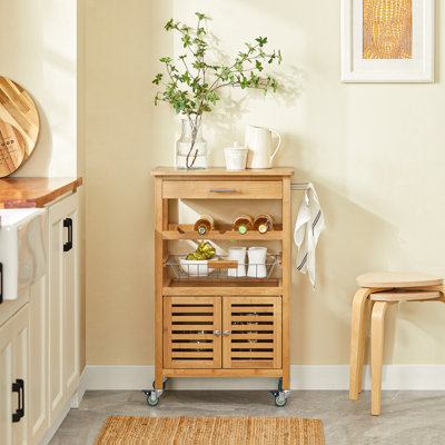 SOBUY FKW53-N, BAMBOO KITCHEN SERVING TROLLEY STORAGE TROLLEY CART WITH ...