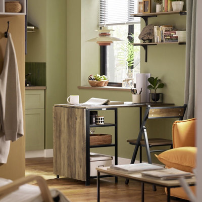 SoBuy Folding Dining Table with 3 Shelves Wood Kitchen Dining Room Table