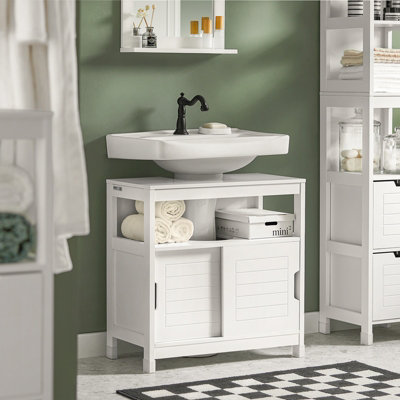 SoBuy FRG128-II-W, Under Sink Bathroom Cabinet with Sliding Doors, Slim ...