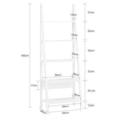 SoBuy FRG61-W, 5 Tiers Ladder Shelf Bookcase, Wall Shelf Storage ...
