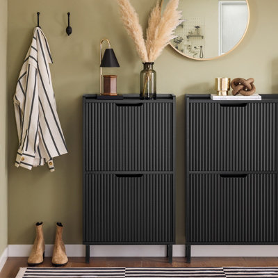 SoBuy FSR177-SCH, Narrow Shoe Rack with 2 Flip Drawers Slim Wooden Shoe ...