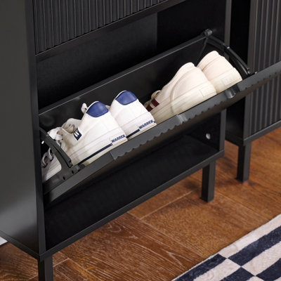 SoBuy FSR177-SCH, Narrow Shoe Rack with 2 Flip Drawers Slim Wooden Shoe ...