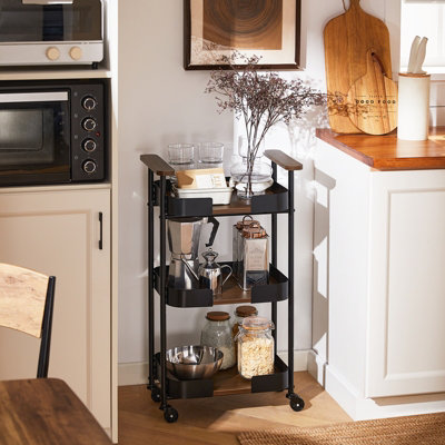 SoBuy Kitchen Serving Trolley 3 Tiers with Handles Vintage Black Brown