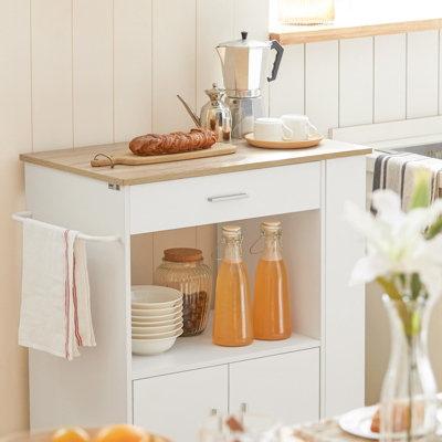 SoBuy Kitchen Trolley Cart Storage Serving Microwave Cabinet White
