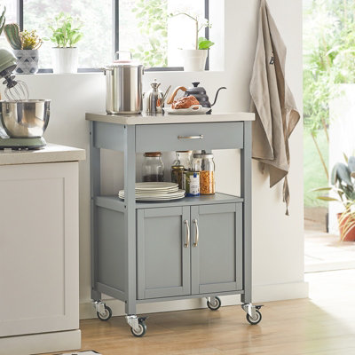 SoBuy Kitchen Trolley Cart with Stainless Steel Worktop Storage Cabinet ...