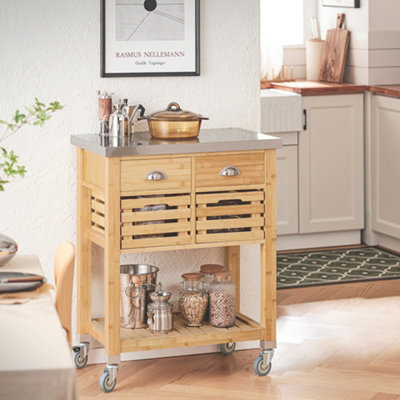 SoBuy Kitchen Trolley with 4 Drawers Brown 73x45.7x92cm Functional FKW40-N