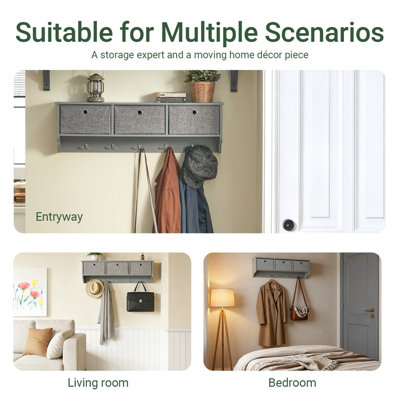 SoBuy Wall Storage Cabinet Coat Rack Shelf Unit Grey Wall Mounted