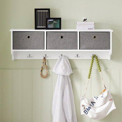 SoBuy Wall Storage Cabinet Coat Rack Shelf Unit White Wall Mounted