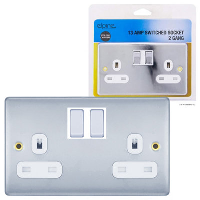 Socket Double Switch Plug 2 Gang Electric 13 Amp Wall Polish Chrome ...