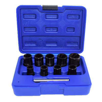 Socket Nut Bolt Stud Locking Wheel Remover Extractor Set 10 - 19mm 3/8 ...