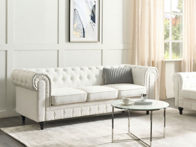 SOFA 3 SEATER CHESTERFIELD FABRIC OFF-WHITE