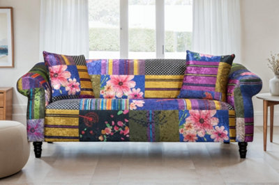 Sofa 3 Seater in Multicolour Fabric Patchwork Sofa