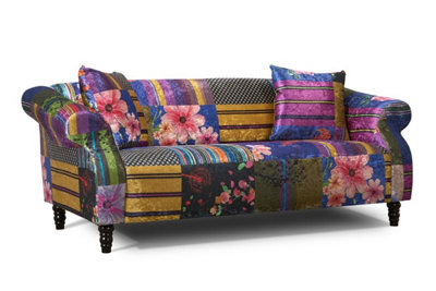 Sofa 3 Seater in Multicolour Fabric Patchwork Sofa