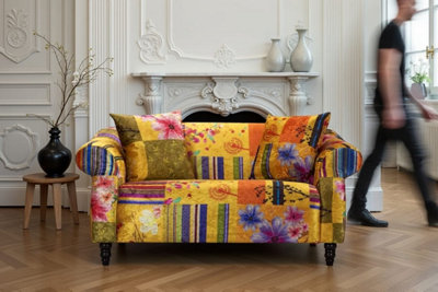 Sofa 3 Seater in Multicolour Fabric Patchwork Sofa