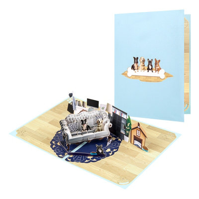 Sofa Snuggles Cozy Dog Scene Pop-Up Greeting Card